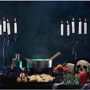 65Pcs Halloween Potion Bottles Set for Halloween Party - 12Pcs Mini Potion Vials, 50Pcs Halloween Stickers, 3Pcs Witch Cauldron - Witch Brew Halloween Party Favor, Halloween Home Kitchen Decoration