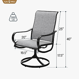 Sophia & William Patio Chairs Set of 2, Swivel Outdoor Chairs Textilene Patio Dining Chairs Heavy Duty with Metal Frame Support 300lbs for Lawn Yard Garden All Weather Grey
