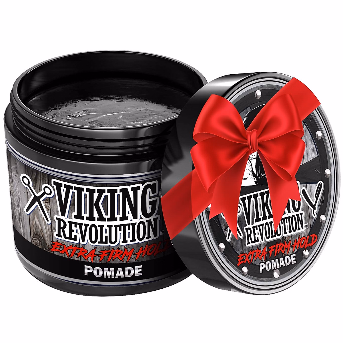 Viking Revolution Extreme Hold Pomade for Men – Style & Finish Your Hair - Extra Firm,Strong Hold & High Shine for Men’s Styling Support - Water Based Male Grooming Product is Easy to Wash Out, 4oz