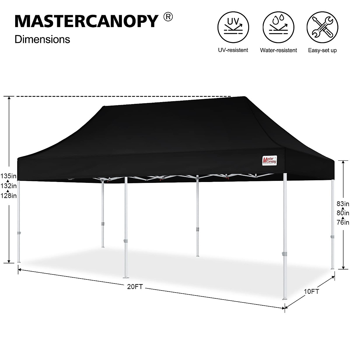 MASTERCANOPY 10x20 Premium Heavy Duty Pop Up Commercial Instant Canopy with Sidewalls(10x20 Black)