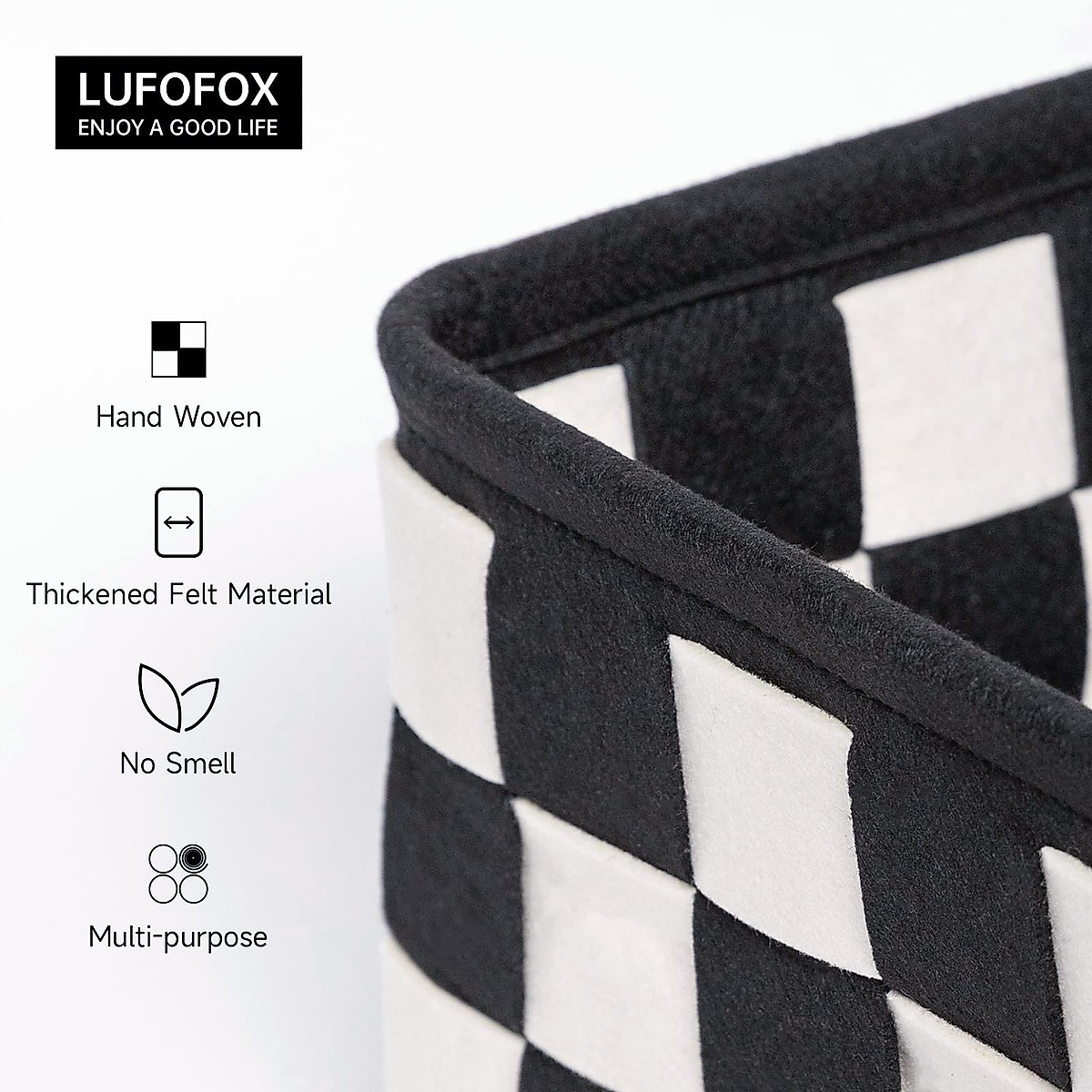 LUFOFOX Storage Basket Set of 3 Thicken Felt Baskets for Organizing Rectangular Decorative Basket Organizer Bins for Books, Clothes, Gifts, Baby Toys, White and Black (Set of 3)