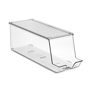 Set of 2 Stackable Refrigerator Organizer Bins Pop Soda Can Dispenser Beverage Holder for Fridge, Freezer, Kitchen, Countertops, Cabinets - Clear Plastic Canned Food Pantry Storage Rack Holds 12 Cans