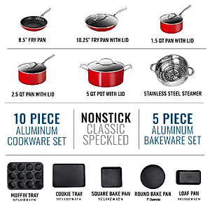 Granitestone 15 Pc Pots and Pans Set Non Stick, Kitchen Cookware Sets, Ultra Durable Pots and Pans for Cooking with Nonstick Coating, Dishwasher Stovetop & Oven Safe, Healthy & Toxin Free