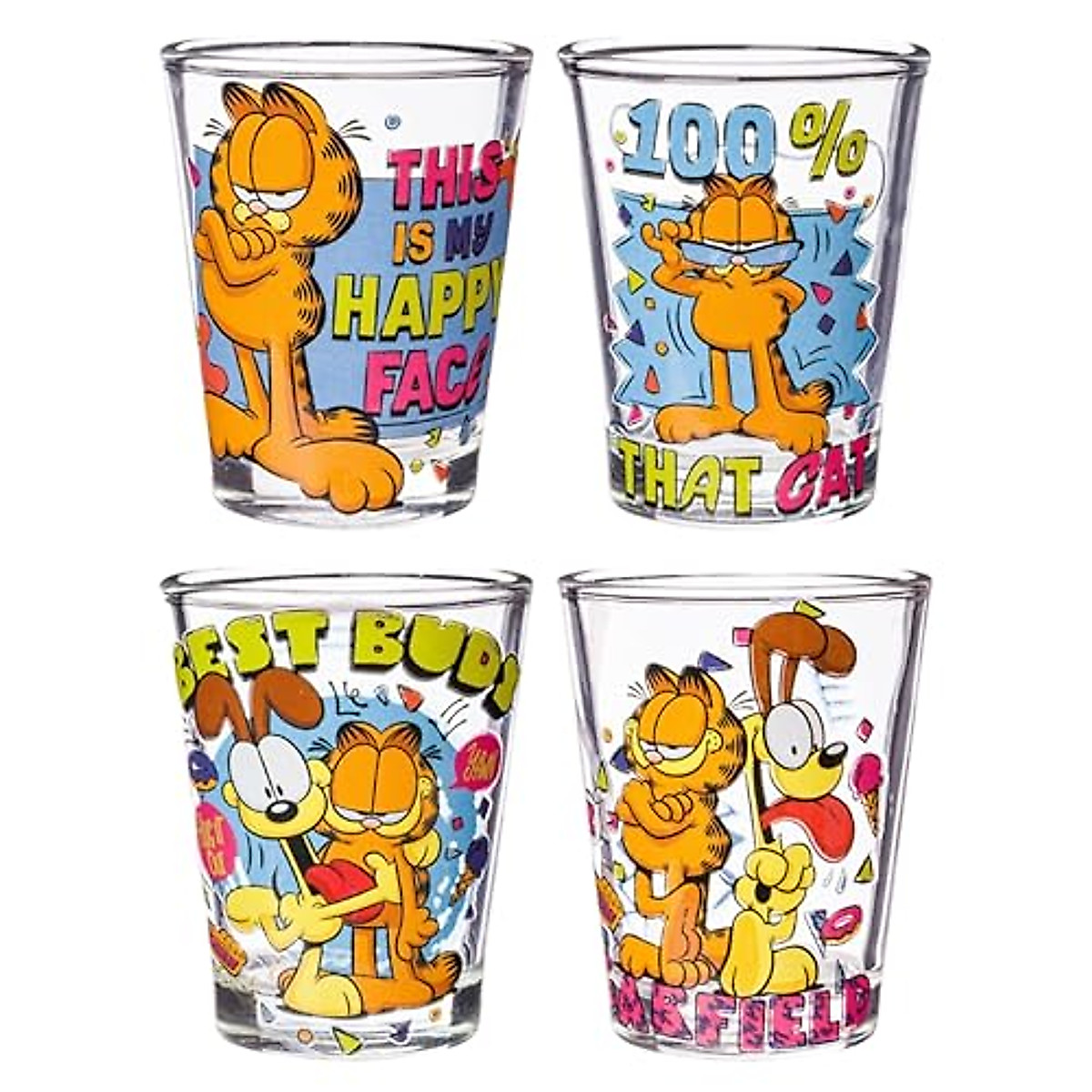 Silver Buffalo Garfield Poses 4 Pack Mini Glass Set Featuring Garfield and Odie, 1.5 Ounces
