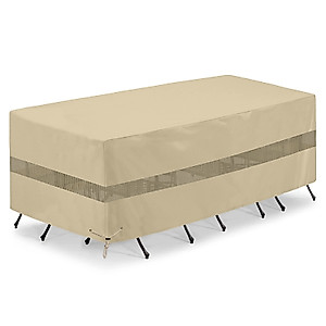 SunPatio Outdoor Furniture Set Cover Waterproof, Heavy Duty Rectangular Table and Chairs Cover for Patio Furniture, All Weather Protection Outside Sectional Cover, 76''L x 46''W x 30''H, Beige