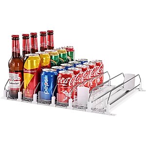 LAKIX Upgrade Drink Organizer for Fridge, Self-Sliding soda Can Dispenser for Refrigerator and Adjustable Width, 12oz to 20oz holds 30+ Cans(6 Rows, 38 CM)