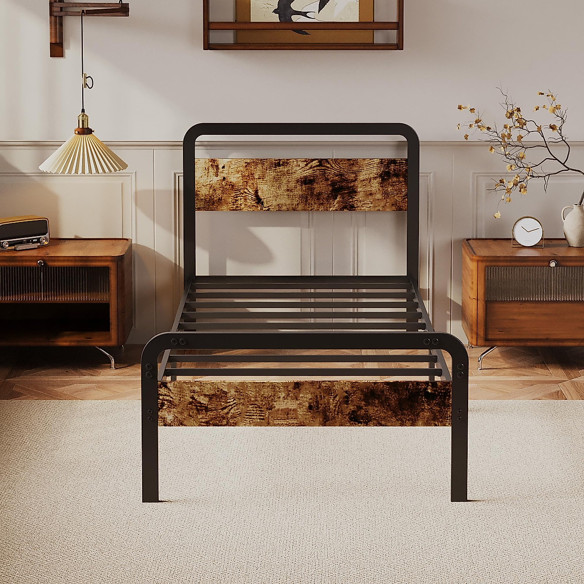 Upcanso 12 Inch Twin XL Bed Frame with Wood Headboard and Footboard, Platform Twin XL Bed Frames No Box Spring Needed with Heavy Duty Slats for Kids, Easy Assembly