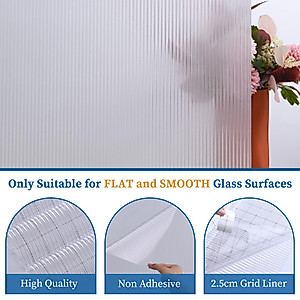 FEOMOS Frosted Reeded Glass Film, Window Privacy Film, Decorative Window Decals, 3D Glass Stickers for Window Door Cabinet Non Adhesive 35.4 x 78.7 inches