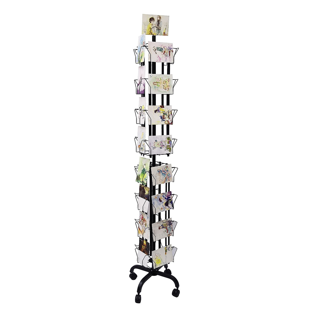 FixtureDisplays® 32 Adjustable Pockets Display Rack 5x7 7x5 up to 8.5" Wide X 8" Tall Cards, 1.27" deep Pockets, Double Tier Greeting Post Card Christmas Holiday Spinning Rack Stand Black 11704-SL