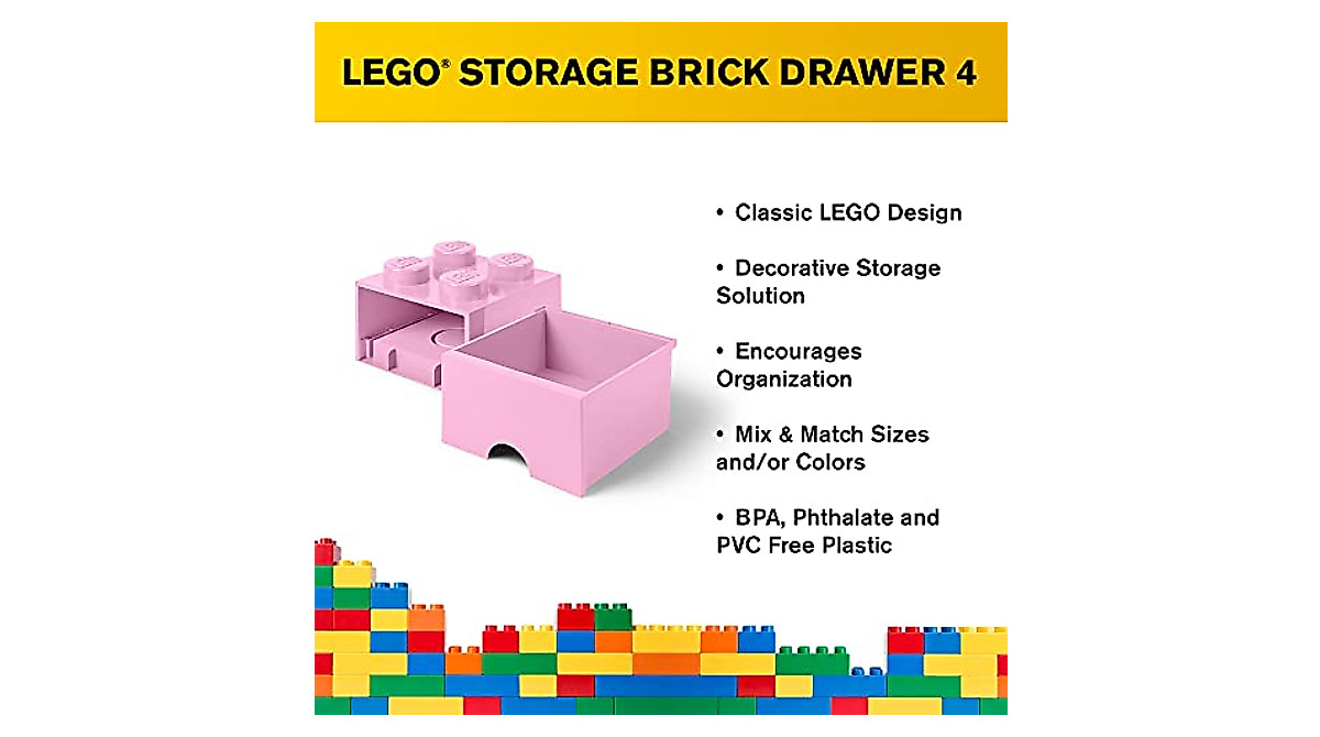 LEGO Brick Drawer - Stackable Storage in Light Pink