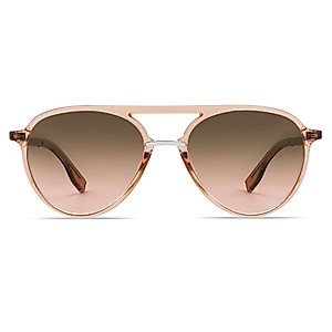 SOJOS Retro Aviator Polarized Sunglasses for Women Men Double Bridge Ladies Shades SJ2078 with Clear Brown Frame/Gradient Brown Lens