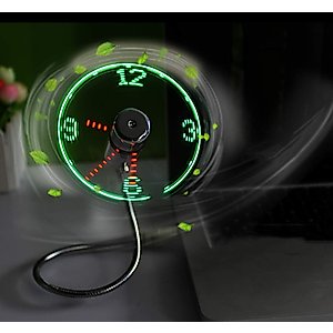 'Kbinter USB LED Clock Fan 90mm USB-Powered Portable Mobile USB Fan with Clock, LED Light Display Time, Mini Gooseneck Fan for Laptop Office Home Travel