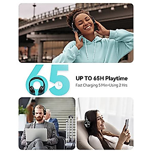 TECKNET Wireless Bluetooth Headphones Over Ear, 65H Playtime Foldable cordless headphones with Soft Ear Cups,Built-in Mic, Deep Bass Hi-Fi Stereo Lightweight Earphones for PC, Cell Phone, Laptop-Black