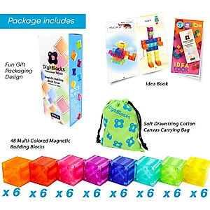 BrainSpark 48PCS Digit Blocks Translucent Magnetic Building Blocks, Montessori Clear Magnet Cubes for Boys Girls Stacking Block Sets Ages 3-9