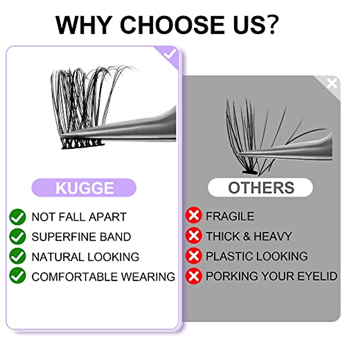Kugge Cluster Lashes DIY Eyelash Extensions, 240Pcs D Curl Cluster Eyelashes, 8-16mm Mixed Length Individual Lashes Cluster, 3D Effect Natural Wispy Lash Extensions at Home (20D+The Devil)