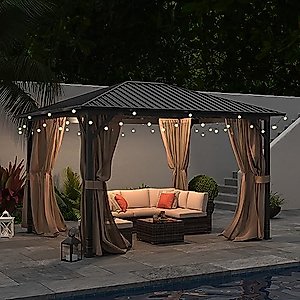 Cloud Mountain Steel Gazebo Hardtop Rectangular 10'x12', Brown Black