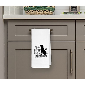 QODUNG Life is Better with A Labrador Soft Kitchen Towels Dishcloths 16x24 Inch,Funny Labrador Drying Cloth Hand Towels Tea Towels for Kitchen,Labrador Lover Gifts