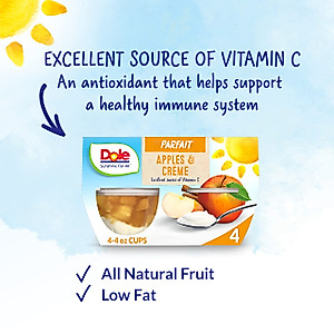 Dole Fruit Bowls Low Fat Apples & Creme Parfait Snacks, 4oz 24 Total Cups, Gluten & Dairy Free, Bulk Lunch Snacks for Kids & Adults
