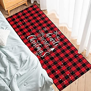 Kitchen Mats fo Floor, All Hearts Come Home for Christmas Red and Black Plaid Backed Rubber Dots Rugs,Non Slip,Absorbant Runner Rugs for Hallway Entryway,Kitchen,Laundry 1 pcs 18x47.2 Inch