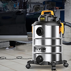 VEVOR Stainless Steel Wet Dry Shop Vacuum, 8 Gallon 6 Peak HP Wet/Dry Vac, Powerful Suction with Blower Function w/Attachment 2-in-1 Crevice Nozzle, Small Shop Vac Perfect for Carpet Debris, Pet Hair