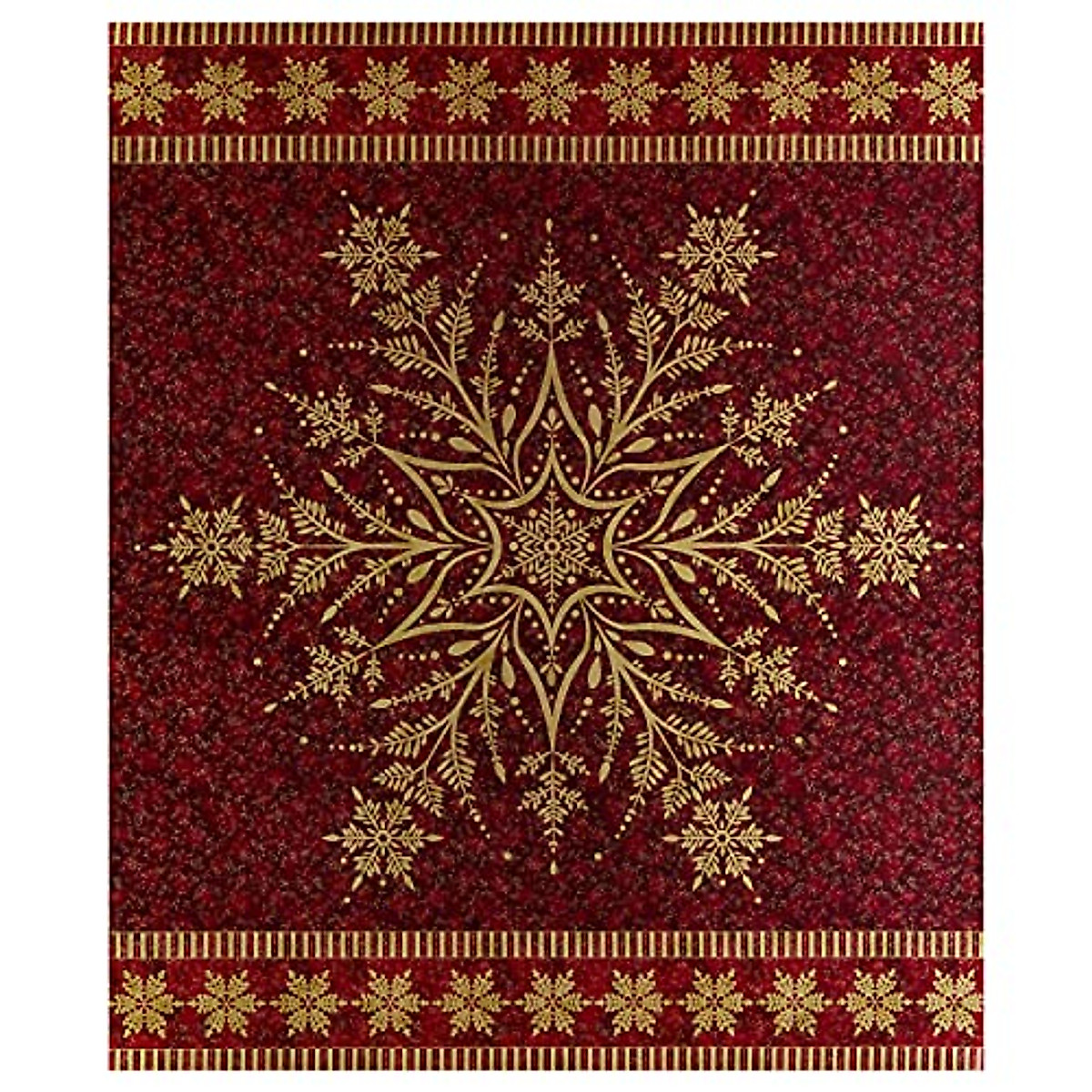 Northcott Metallic Shimmer Frost Snowflake 36'' Panel Fabric, Dark Red Gold