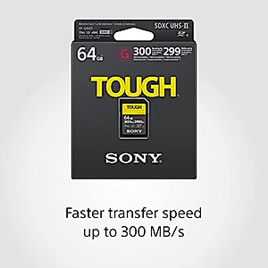 Sony TOUGH-G series SDXC UHS-II Card 64GB, V90, CL10, U3, Max R300MB/S, W299MB/S (SF-G64T/T1), Black