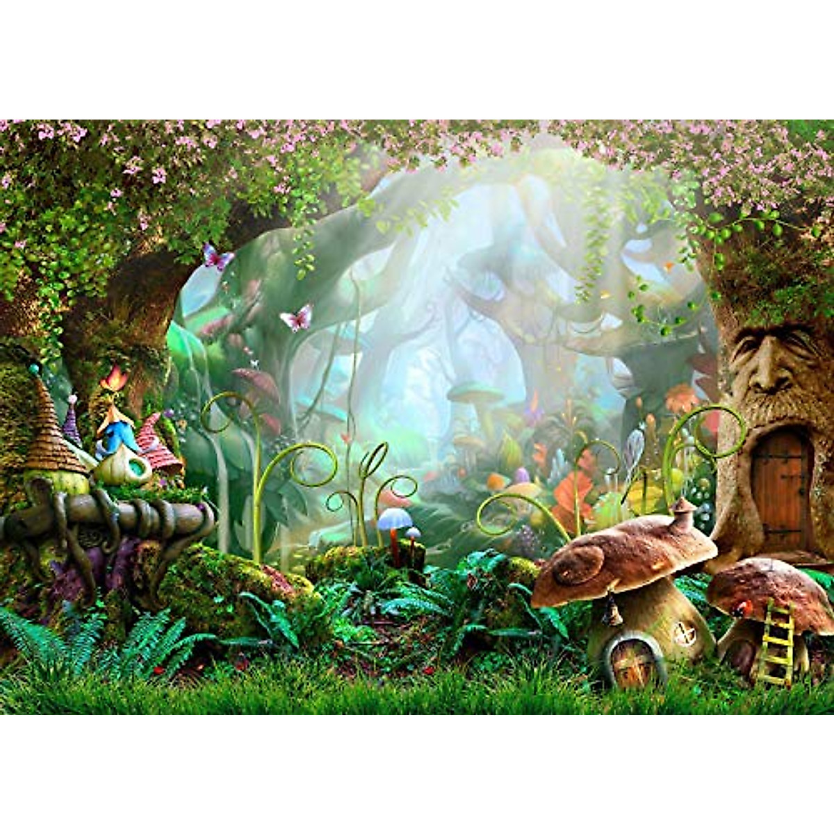 7x5ft Enchanted Forest Photo Backdrop, Fairy Tale Wonderland Backdrop, Alice and Wonderland Backdrop ​for Girl Princess Birthday Party Newborn Baby Shower Banner Decoration Photo Booth Prop
