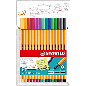 STABILO Fineliner point 88 - Pack of 15 - Assorted Colours