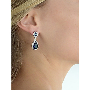 Mariell Sapphire Cubic Zirconia Teardrop Earrings for "Something Blue" Bridal or September Birthstone