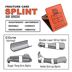 RHINO RESCUE First Aid Splint 36" X 4.3" Orange-Gray, Keep Bones in Position (1, Folded)