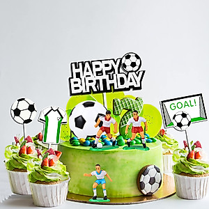 Soccer Ball Cake Topper Decorations For Theme Party, Football Player, Men, Boy, Birthday, Sport Supplies, 14 PCS