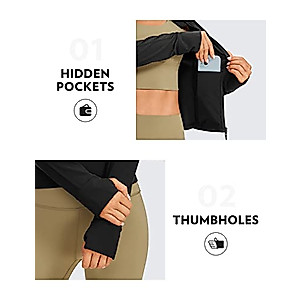 CRZ YOGA Butterluxe Womens Cropped Slim Fit Workout Jackets - Weightless Track Athletic Full Zip Jacket with Thumb Holes Black Medium