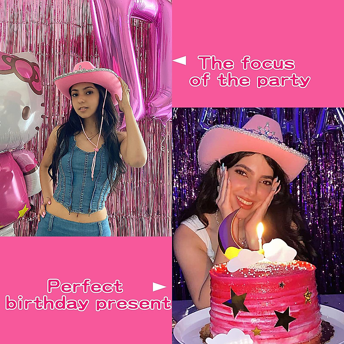 Dollger Preppy Pink Cowgirl Hat for Women and Teenage Girls As Party Cowboy Hats with Pink Glasses