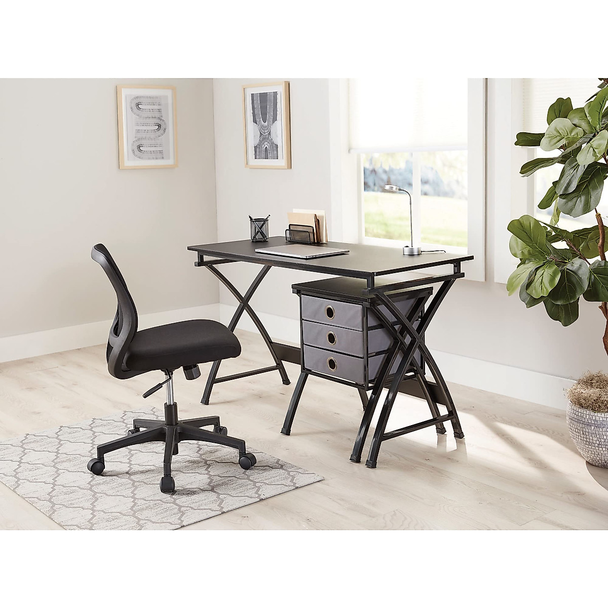 Realspace® X-Cross 48"W Computer Desk With File Cabinet, Black
