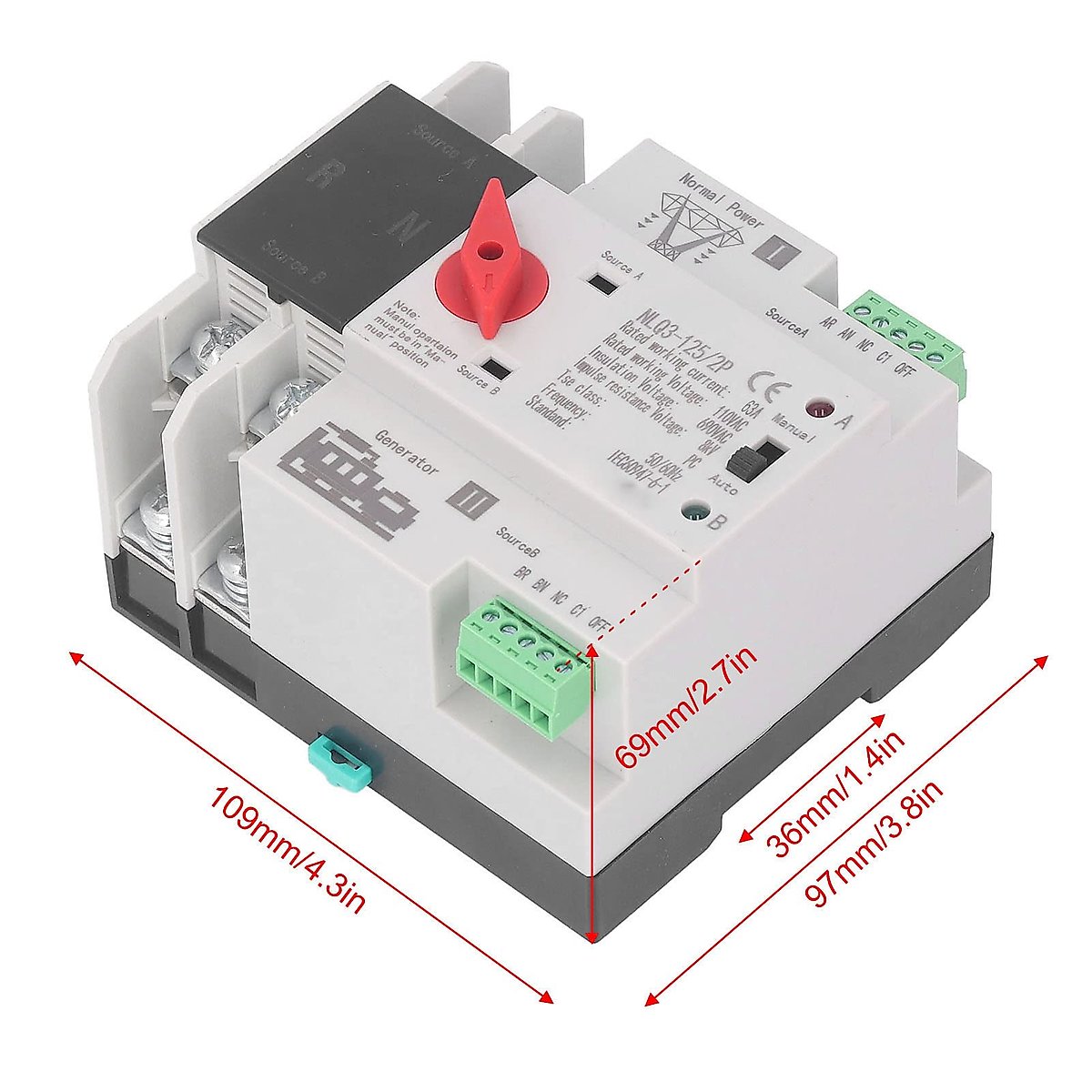 2P Dual Power Automatic Transfer Switch Generator Changeover Switch AC110V 63A Automatic Transfer Switch Generator Automatic Transfer Switch Whole House Transfer Switch