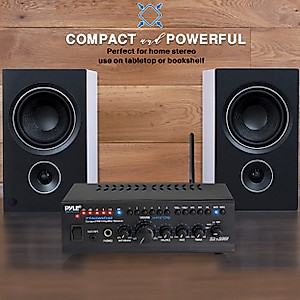 Pyle WiFi Stereo Amplifier Receiver Home Theater Audio System Wireless Bluetooth AUX MP3 Music Streaming 1/4'' Input & Microphone Paging/Mixing Control 240 Watt (PTAUWIFI46) Black