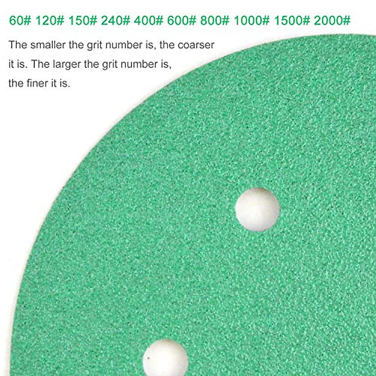 50PCS 6 Inch 6 Hole Wet Dry Sanding Discs Hook and Loop Assortment Grit 60 120 150 240 400 600 800 1000 1500 2000(5 of each) Green Film Dustless Sander Sandpaper for Metal Car Boat Polishing Finishing