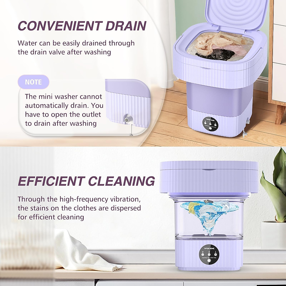 Portable Washing Machine, Mini Washing Machine Turbine Wash, 10L Mini Portable Washer for Underwear, Sock, Baby Clothes, Travel, Camping, Dorm, RV, Home Foldable Small Portable Laundry Machine