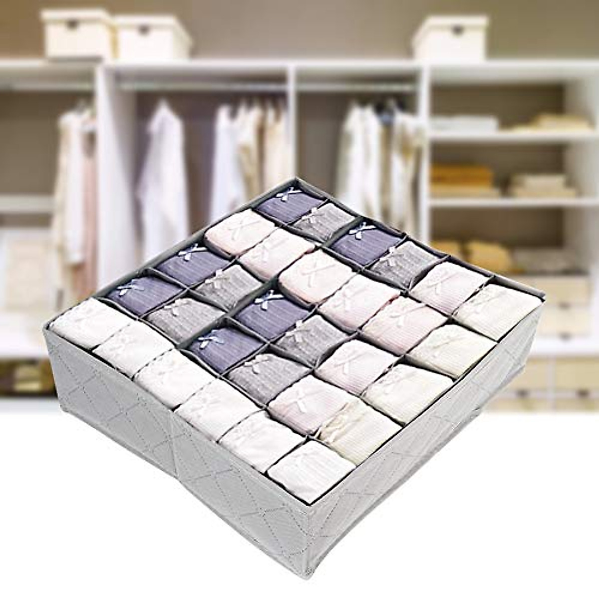 SALUTUYA Sock Drawer Organizer Divider, Underwear Organizer Durable 30 Grids Soft Foldable for Storing Underwear Bra for Bedroom