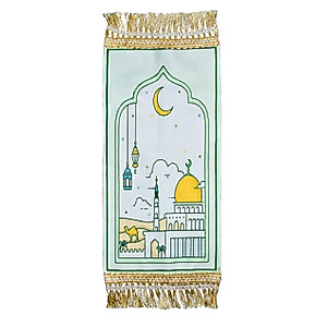 Egyptian Prayer Rug Muslim Carpet Mat Islamic Childrens Salat Small Kids Janamaz Sajda Rugs Sajadah Namaz Child Toddler Mosque Mini Praying Musallah Salah Gebetsteppich Masged Ramadan (Light Green)