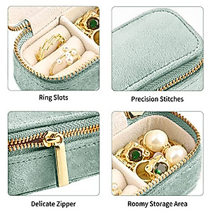 TAIMY Mini Jewelry Travel Case, Velvet Small Travel Jewelry Box, Portable Jewelry Travel Organizer Box for Rings Earrings Necklaces, Gifts for Women Girls(Green Emerald)