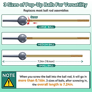 Enhon 2 Pack Universal Pop Up Drain Ball Rod Assembly, Sink Ball Rod Assembly Compatible with Pop Up Stopper, Pivot Rod Bathroom Sink Repair Kit, includes 3 Sizes of Pop Up Balls and Cone Washers