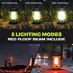 elesall Camping Lantern, 3000LM LED Rechargeable Battery Operated Lantern, 5 Light Modes, COB Waterproof Lantern Flashlight, Camping Light for Power Outage, Hurricane, Survival, Hiking