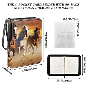 PYBUG Horse Trading Card Binder with Nylon Strap 4-Pocket Waterproof PU Leather Card Collection Binder for 400 Cards Sturdy Card Holder Folders for Game Cards,Sports Cards