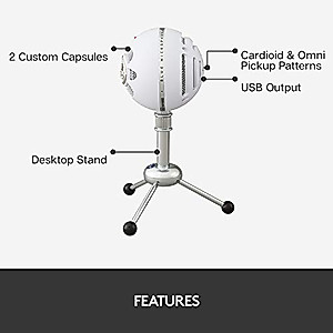 Logitech for Creators Blue Snowball iCE USB Microphone for Gaming, Streaming, Podcasting, Twitch, YouTube, Discord, Recording for PC and Mac, Plug & Play-Black