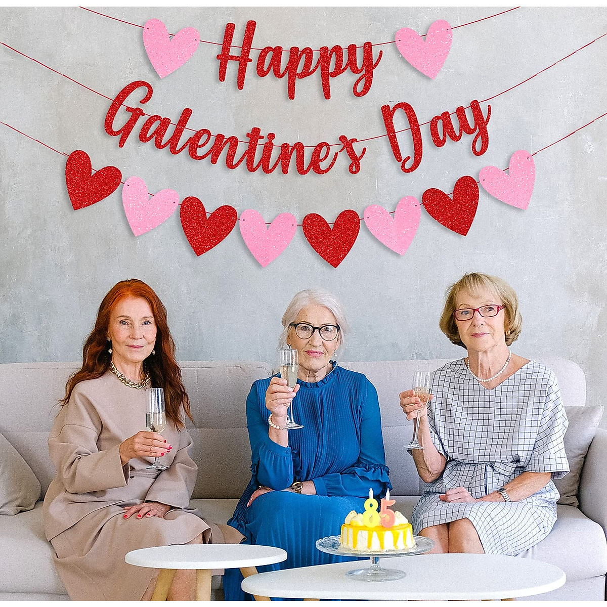 JOZON Happy Galentine's Day Banner and Hearts Banner Red Pink Glittery Galentine's Day Banner Garland Galentine's Day Decor for Valentine's Day Ladies Celebrating Party Decorations Supplies