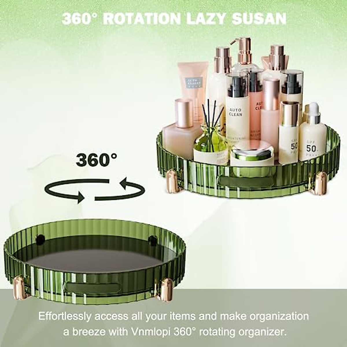 Vnmlopi Rotating Makeup Organizer for Vanity, Bathroom Organizer Countertop Spinning Holder – Large Capacity Perfume Organizer Tray, Skincare Organizers Cosmetics Storage Rack