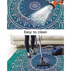 Outdoor Rugs, Waterproof Indoor Carpet, Blue and Green Medallion Custom 4'x6' Outside Area Rug for Patios RV Camping Beach Floor Mat for Balcony Bed Room Living Room Dining Room Mat