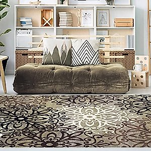 Superior Indoor Large Area Rug for Bedroom, Living/ Dining Room, Entryway, Office, Farmhouse Aesthetic Floor Throw, Modern Floral Geometric Decor, Jute Backing, Leigh Collection, 8' x 10', Blue