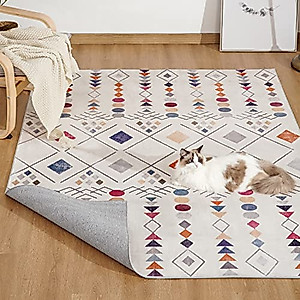 Washable Colorful Geometric Area Rug - 8x10 Feet Modern Carpet with Non-Slip Backing Room Decor for Living Room Bedroom Playroom Indoor
